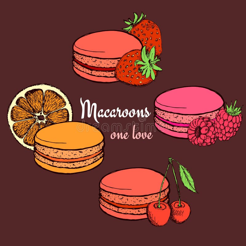 Set of Macaroons with Fruits Stock Vector - Illustration of delicious ...