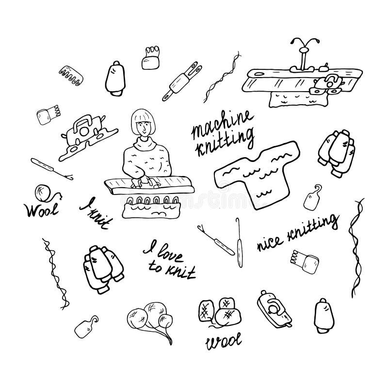 Set. Machine knitting stock vector. Illustration of fiber - 207364532