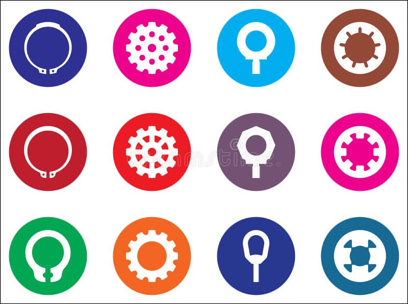 Set of Machine Parts Icons. Flat Vector Stock Vector - Illustration of ...