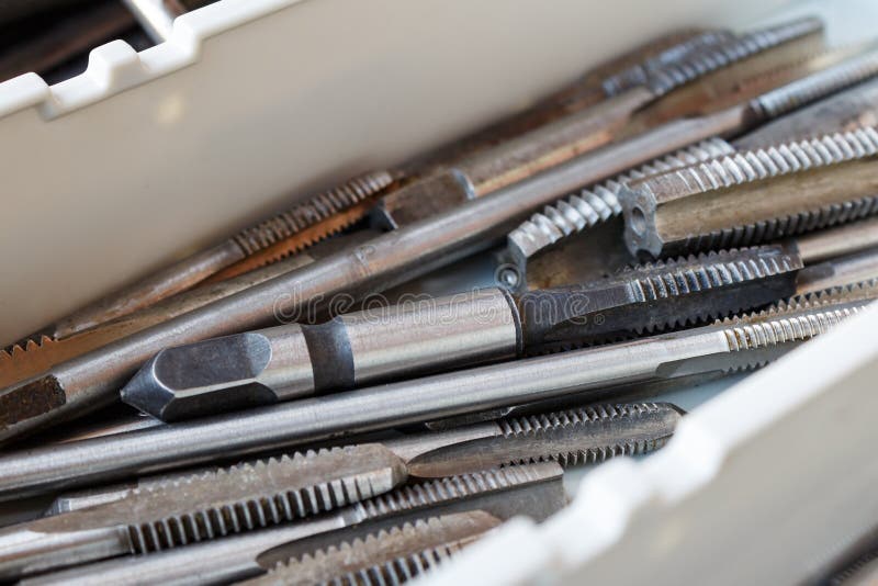 Set of Machine Taps in the Storage Box Stock Photo - Image of factory ...