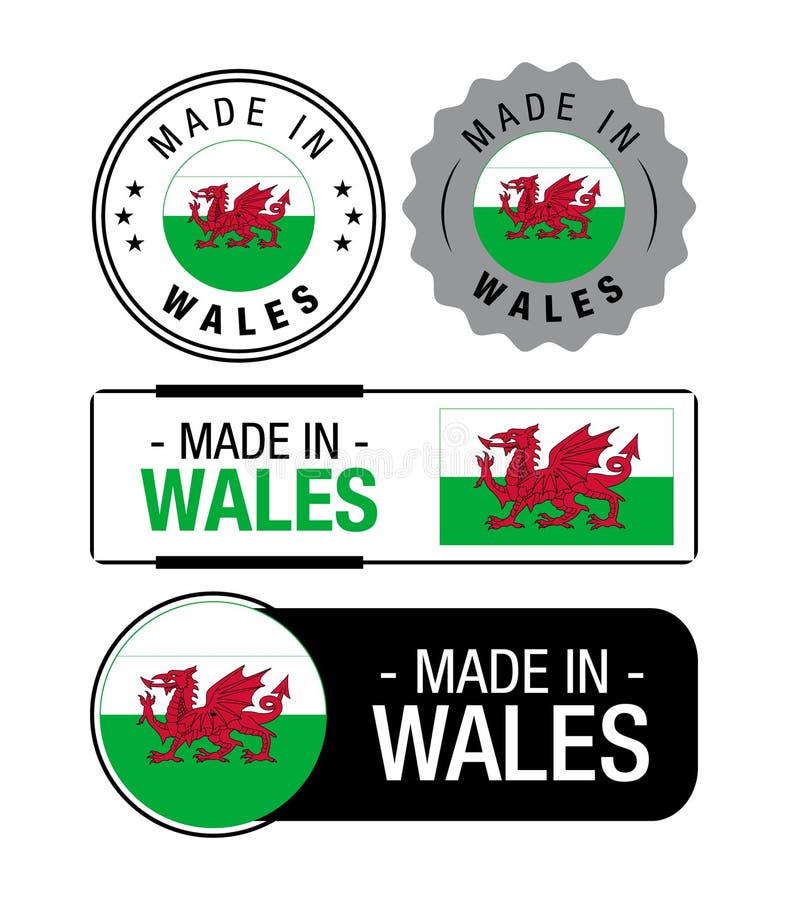 Set of Made in Wales Labels, Logo, Wales Flag, Wales Product Emblem ...