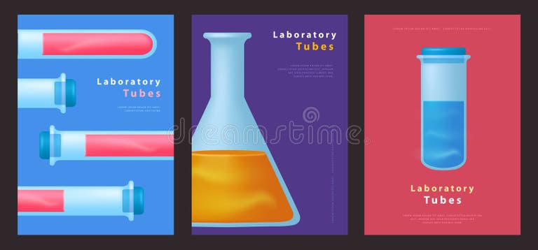 Set of Magazine Covers or Posters with Different Laboratory Tubes ...