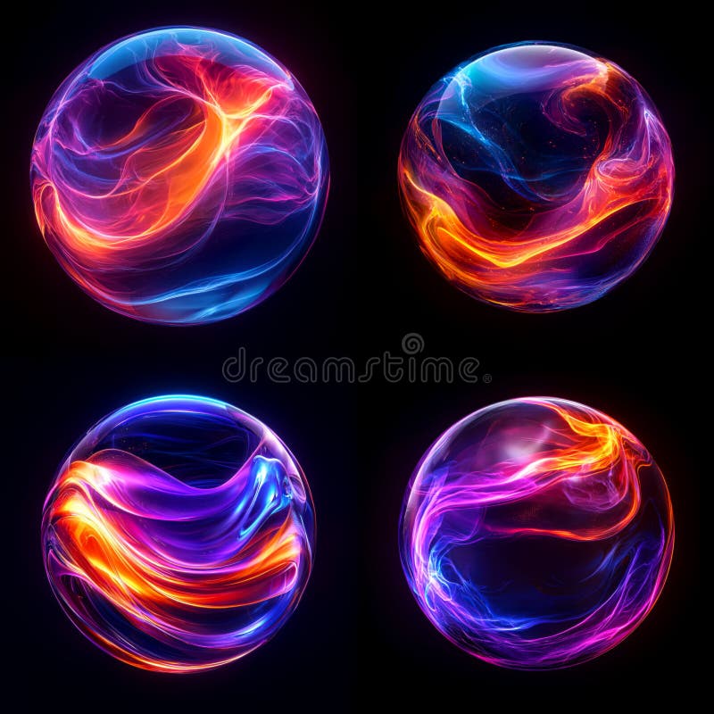A Set of Magic Balls Made of Colored Energy Stock Illustration ...