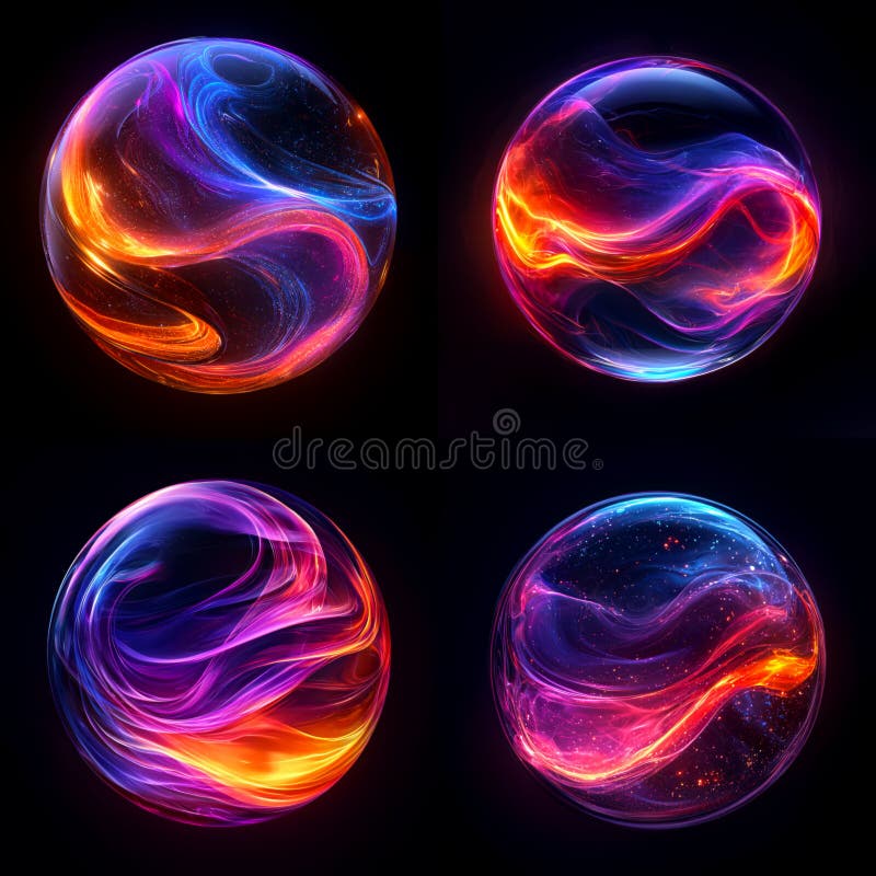 A Set of Magic Balls Made of Colored Energy Stock Illustration ...