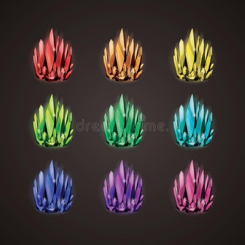 Set of Magic Crystals and Natural Minerals. Gemstones Game Assets ...