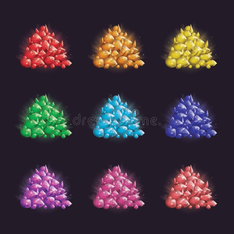 Set of Magic Crystals and Natural Minerals. Gemstones Game Assets ...