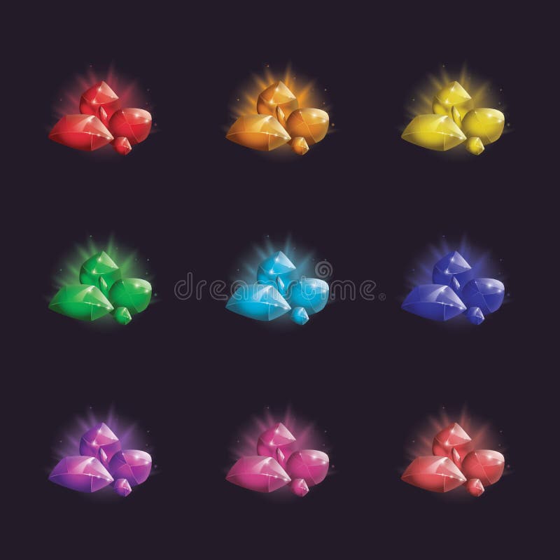 Set of Magic Crystals and Natural Minerals. Gemstones Game Assets ...