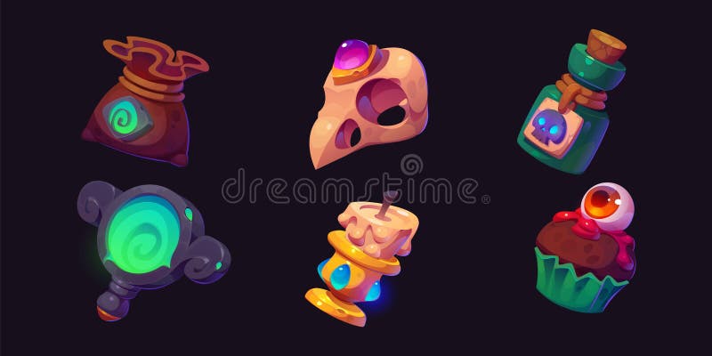 Set of Magic Game Assets Isolated on Black Stock Vector - Illustration ...