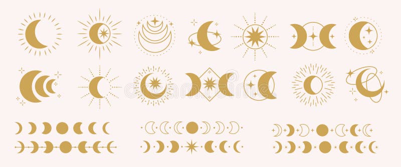 Set of Magic Golden Moon. Graphic Elements for Astrology, Esoteric ...