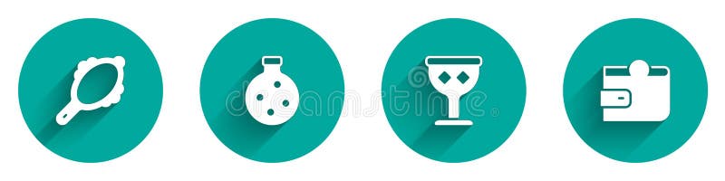 Set Magic Hand Mirror, Bottle with Potion, Medieval Goblet and Wallet ...