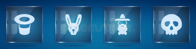 Set Magic Hat, Rabbit with Ears, Wizard Warlock and Skull. Square Glass ...