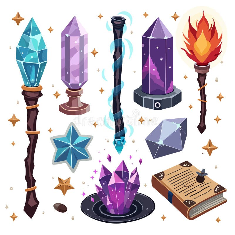 A set of magic items stock vector. Illustration of chests - 356361132