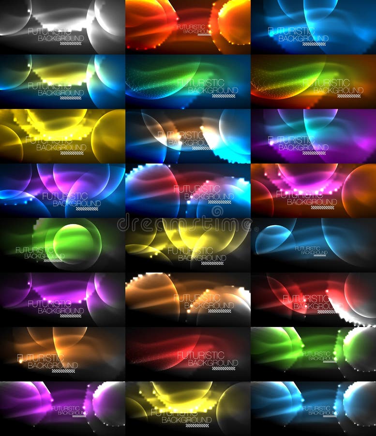 Set of Magic Neon Shape Abstract Background, Shiny Light Effect ...