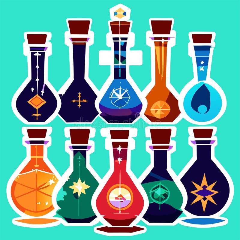 Set of Magic Potion in Bottles. Vector Illustration in Flat Style Stock ...