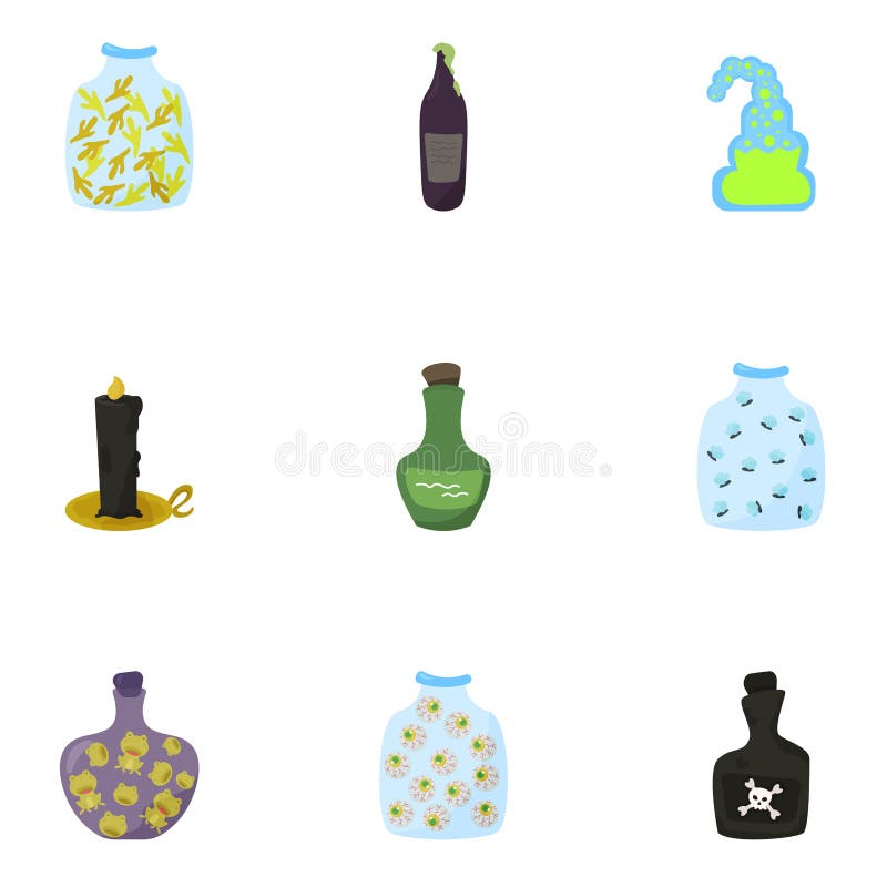 A Set of Magic Potions. Bottles with Multi-colored Liquid Stock Vector ...