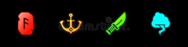 Set Magic Rune, Anchor, Dagger and Cloud and Lightning Icon. Vector ...