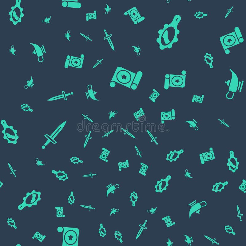 Set Magic Scroll, Hand Mirror, Dagger and Lamp Aladdin on Seamless ...