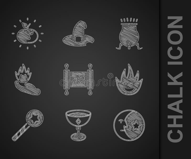 Set Magic Scroll, Medieval Goblet, Moon and Stars, Fire Flame, Wand ...