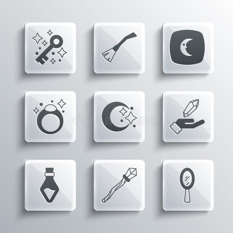 Set Magic Staff, Hand Mirror, Stone, Moon Stars, Bottle with Potion ...