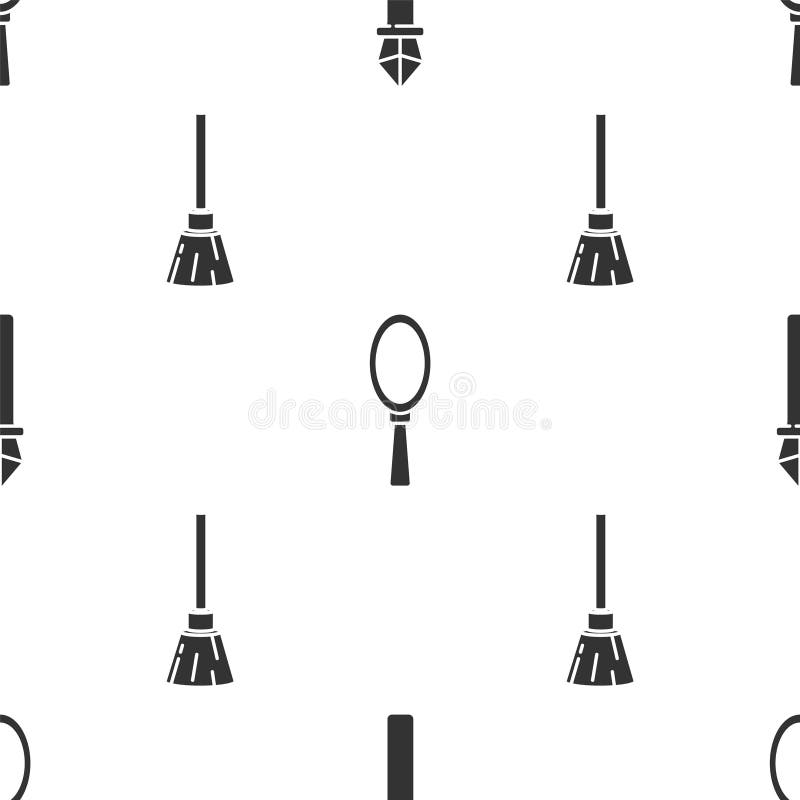 Set Magic Staff, Magic Hand Mirror and Witches Broom on Seamless ...