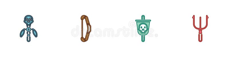 Set Magic Staff, Medieval Bow, Pirate Flag and Neptune Trident Icon ...