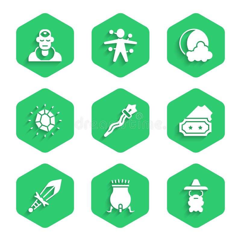 Set Magic Staff, Witch Cauldron, Wizard Warlock, Ticket, Medieval Sword ...