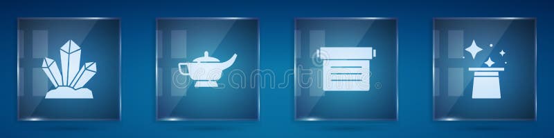 Set Magic Stone, Lamp or Aladdin, Ancient Magic Book and Hat. Square ...