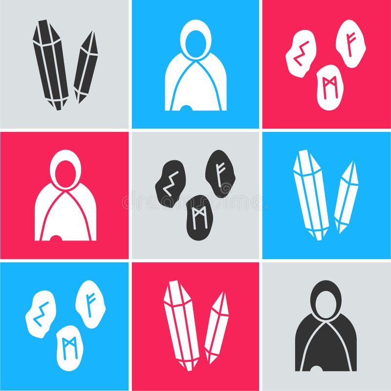 Set Magic Stone, Mantle, Cloak, Cape and Magic Runes Icon. Vector Stock ...