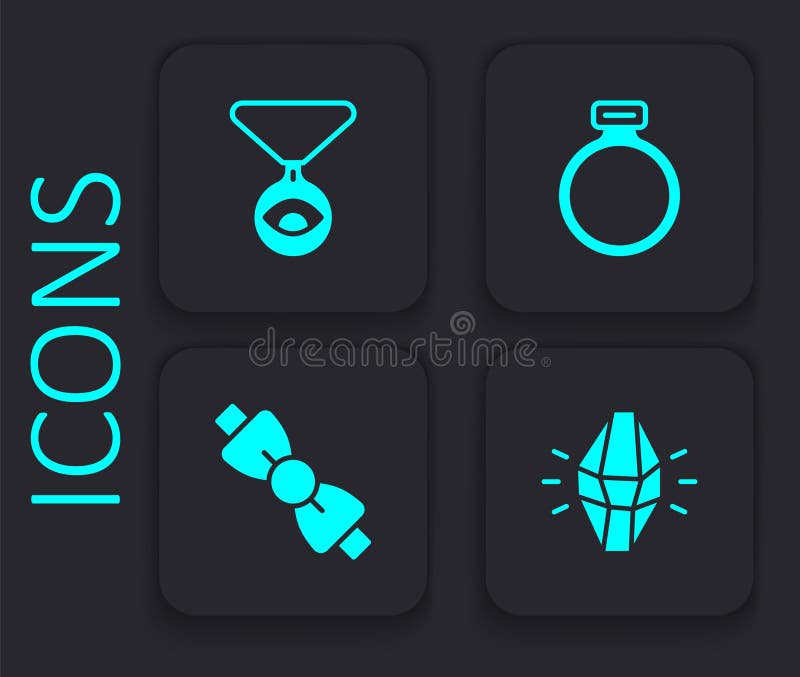 Set Magic Stone, Medallion Chain with Eye, Ring and Bow Tie Icon. Black ...