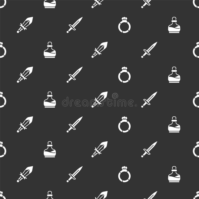 Set Magic Stone Ring with Gem, Bottle Potion, Medieval Sword and Dagger ...