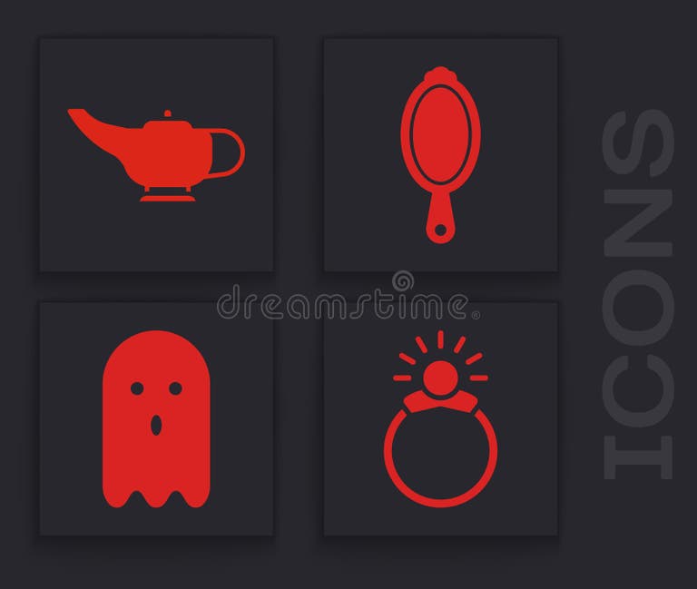 Set Magic Stone Ring with Gem, Magic Lamp or Aladdin, Magic Hand Mirror ...