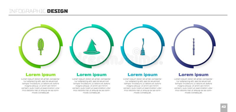 Set Magic Sword in Fire, Witch Hat, Witches Broom and Wand. Business ...