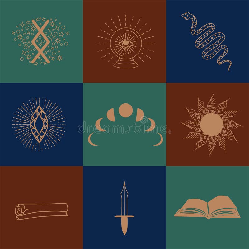 Set of Magic Symbols, Celestial Seamless Pattern. Astrological, Magical ...