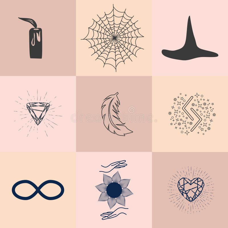 Set of Magic Symbols, Celestial Seamless Pattern. Astrological, Magical ...