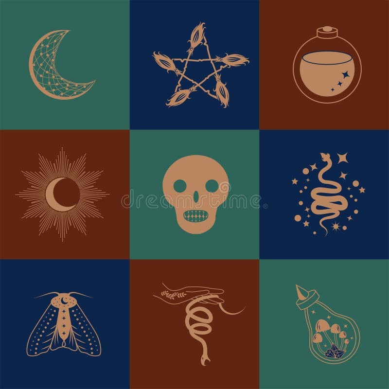 Set of Magic Symbols, Celestial Seamless Pattern. Astrological, Magical ...