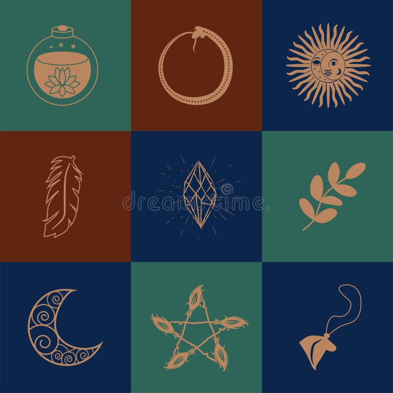 Set of Magic Symbols, Celestial Seamless Pattern. Astrological, Magical ...