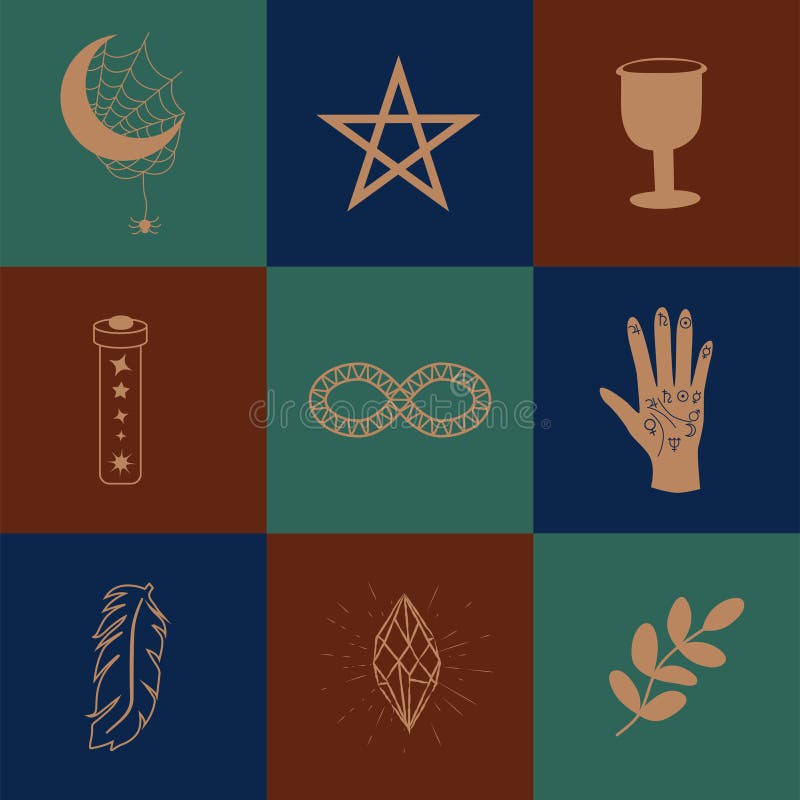 Set of Magic Symbols, Celestial Seamless Pattern. Astrological, Magical ...