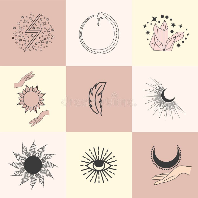 Set of Magic Symbols, Celestial Seamless Pattern. Astrological, Magical ...