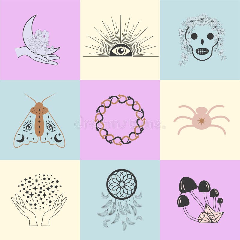 Set of Magic Symbols, Celestial Seamless Pattern. Astrological, Magical ...