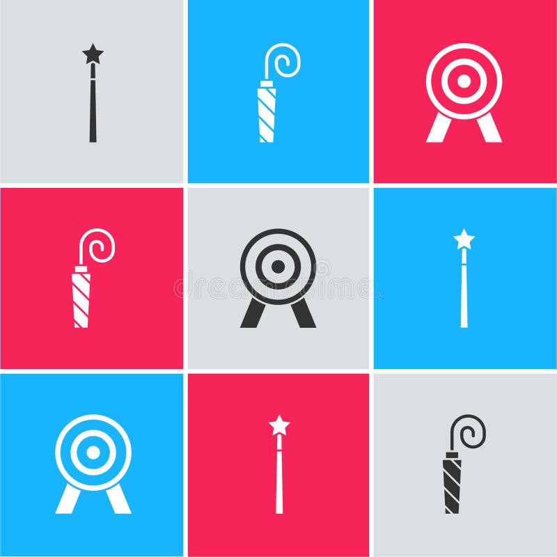 Set Magic Wand, Birthday Party Horn and Target Icon. Vector Stock ...