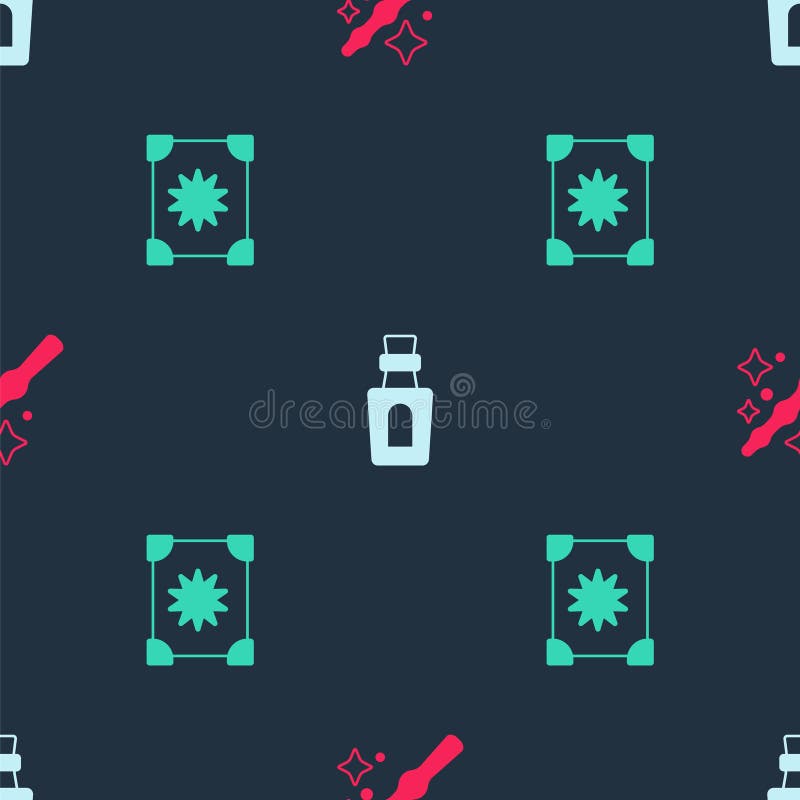Set Magic Wand, Bottle with Potion and Ancient Magic Book on Seamless ...