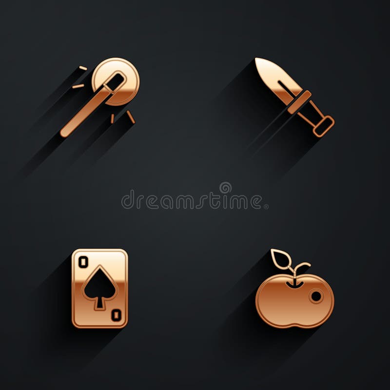 Set Magic Wand, Dagger, Playing Cards and Poison Apple Icon with Long ...