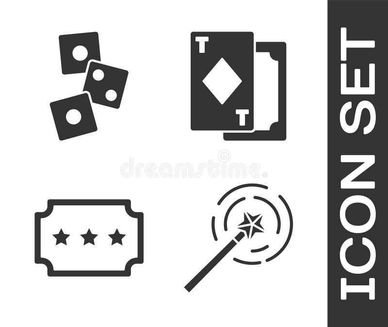 Set Magic Wand, Game Dice, Ticket and Playing Cards Icon. Vector Stock ...