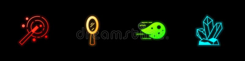 Set Magic Wand, Hand Mirror, Fireball and Stone Icon. Vector Stock ...