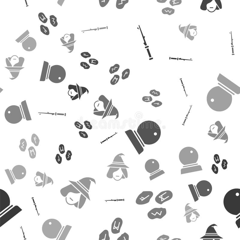 Set Magic Wand, Magic Runes, Magic Ball and Witch on Seamless Pattern ...
