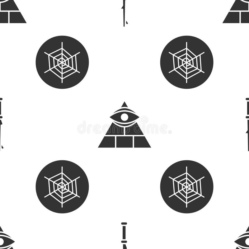 Set Magic Wand, Masons and Spider Web on Seamless Pattern. Vector Stock ...