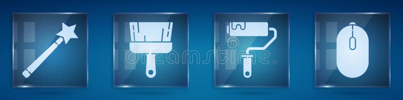 Set Magic Wand, Paint Brush, Paint Roller Brush and Computer Mouse ...