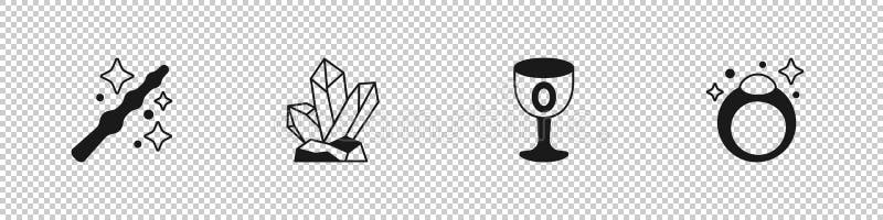 Set Magic Wand, Stone, Medieval Goblet and Ring Icon. Vector Stock ...