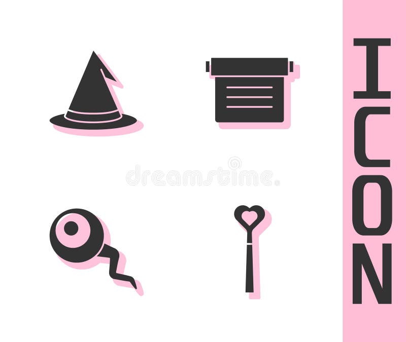 Set Magic Wand, Witch Hat, Eye and Ancient Magic Book Icon. Vector Stock Illustration ...