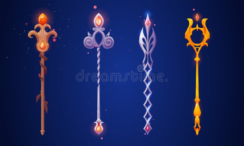 Set of Magic Wizard Staffs Isolated on Background Stock Vector ...